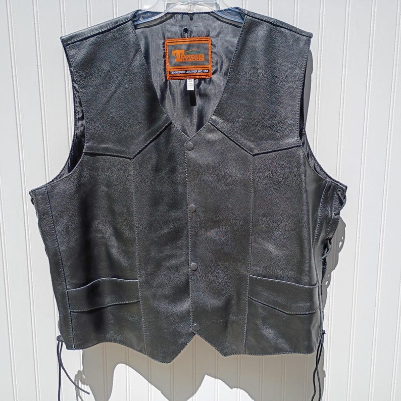 Vintage Black Leather Motorcycle Vest Men's XXL / 2XL Tennessee Leather ...