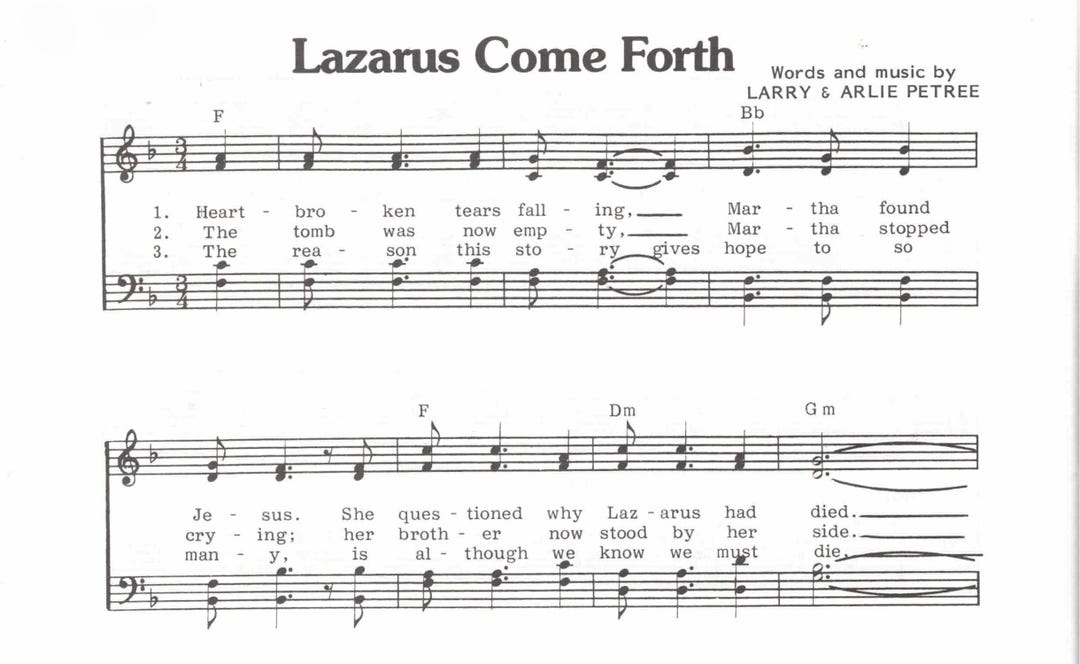 Lazarus Come Forth Sheet Music PDF - Southern Gospel, Key of F - Etsy