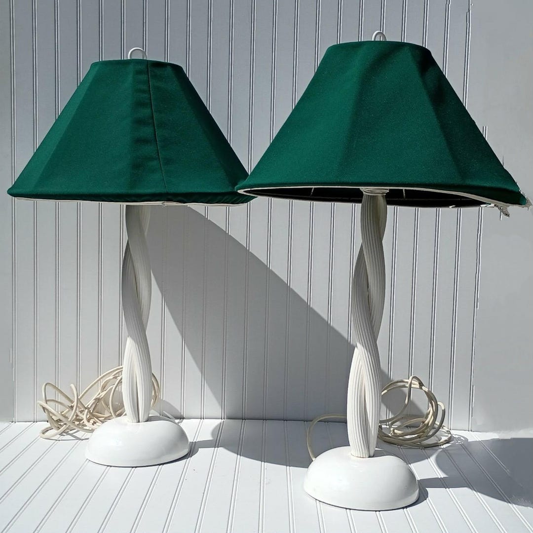 Vintage Olympia Table Lamps Dual Light Push Button White W/ Green ...