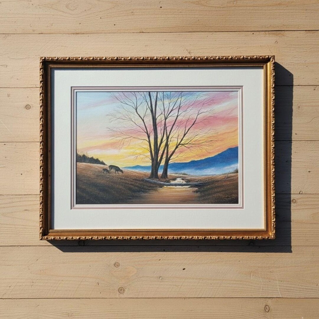 Randall Ogle Original Pastel Drawing Smoky Mountains Landscape Deer ...
