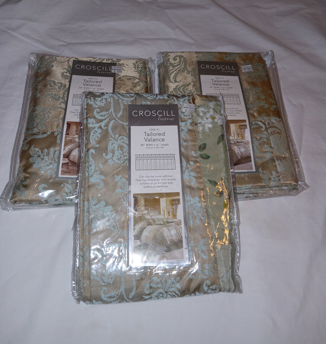 Set of 3 CROSCILL Curtain Valances Rod Pocket Green and Gold - Etsy