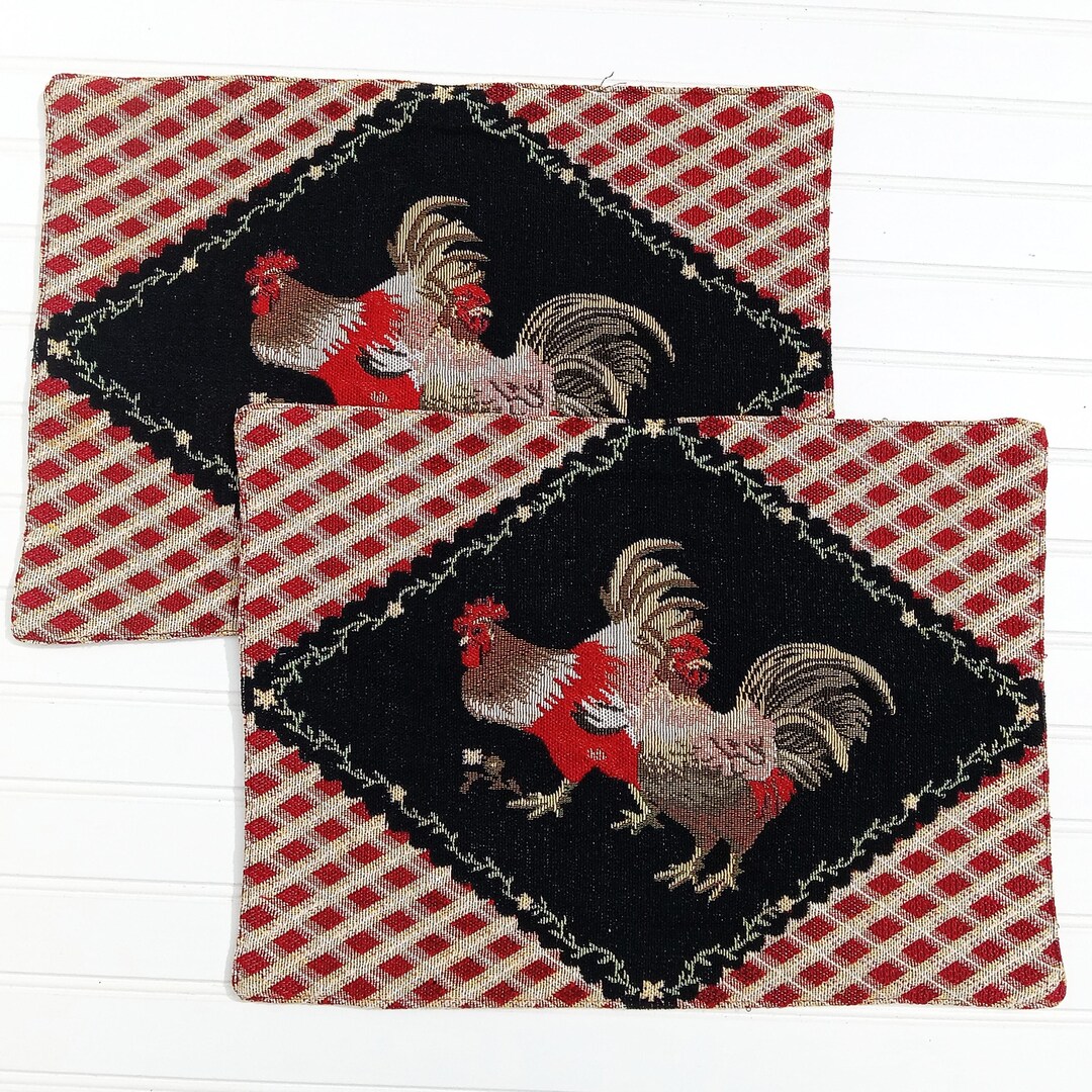 Rooster and Hen Tapestry Placemats: French Country Gingham Set - Etsy
