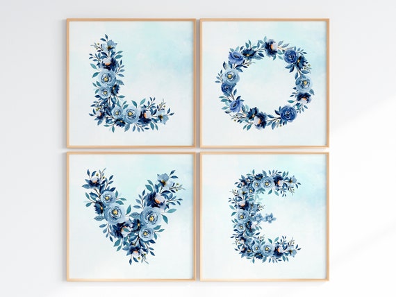 Love Letter Art Blue Flower Word Instant Printable Square - Etsy