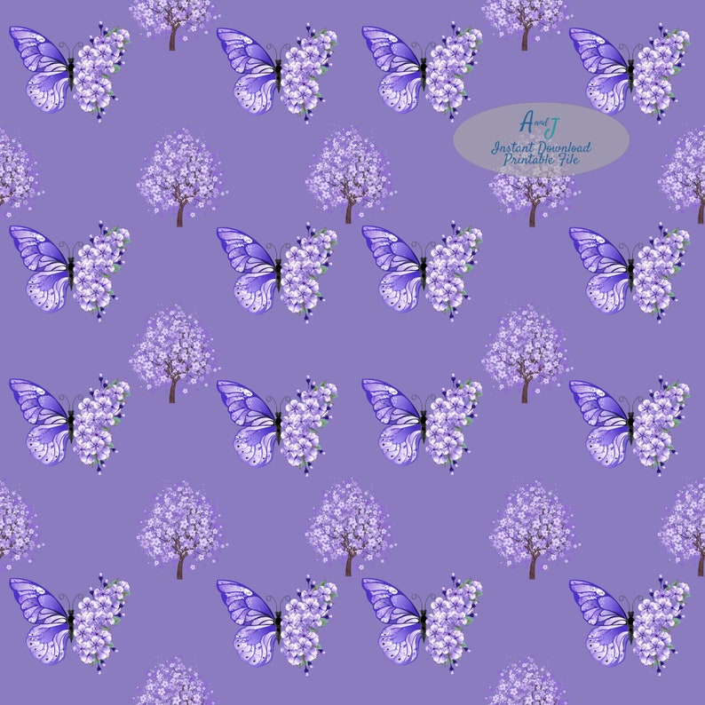 12 Pastel Digital Paper Pack, Butterflies and Cherry Blossoms, Pastel ...