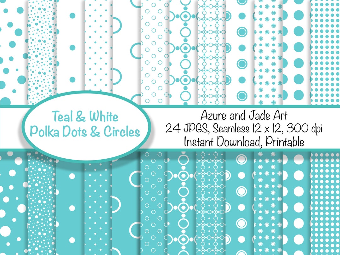 Teal & White Polka Dot Patters, 24 JPG Paper Pack Set, Seamless Polka ...