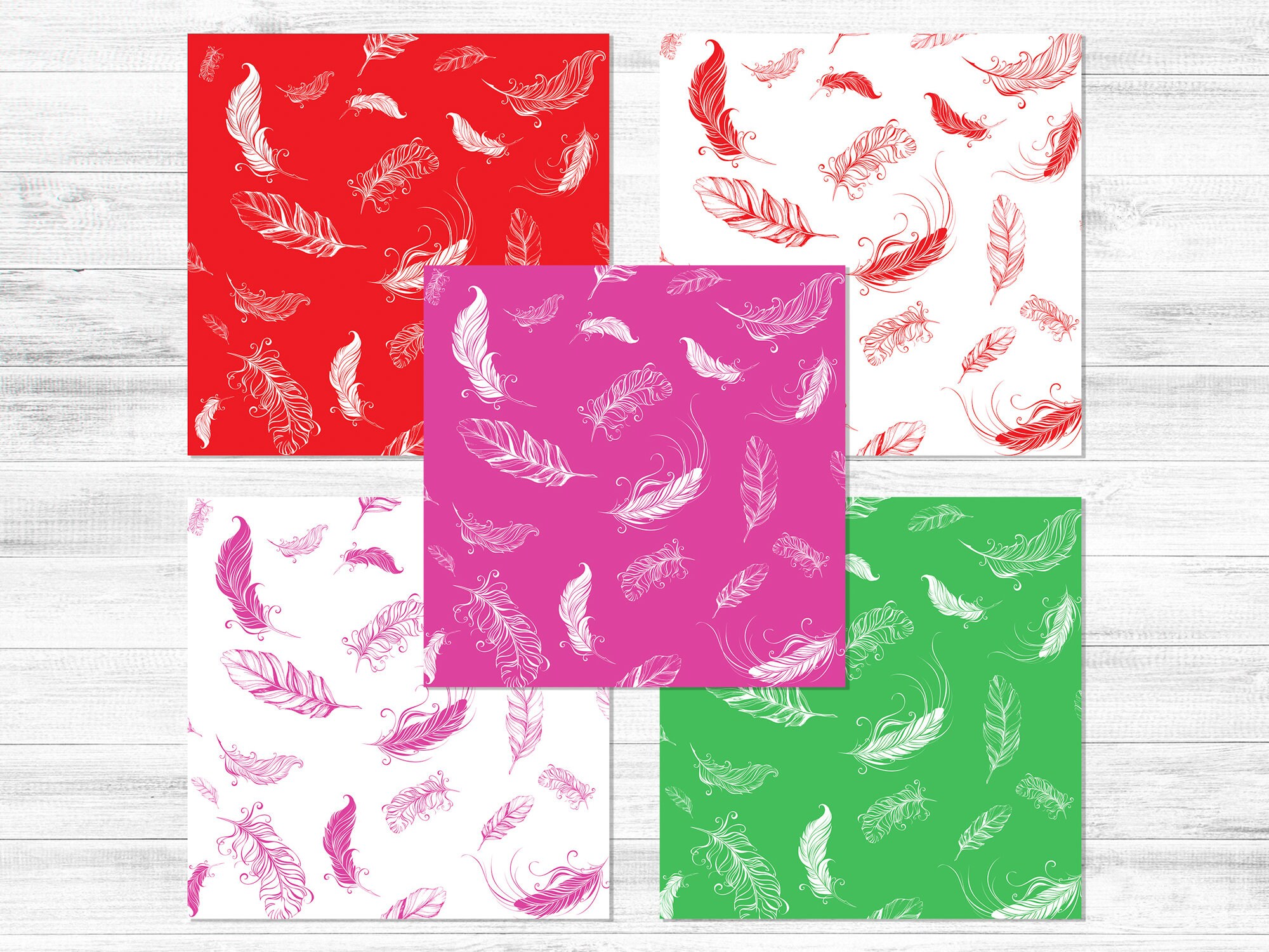 20 Seamless Feather Design, Colorful Digital Papers, Instant Printable ...