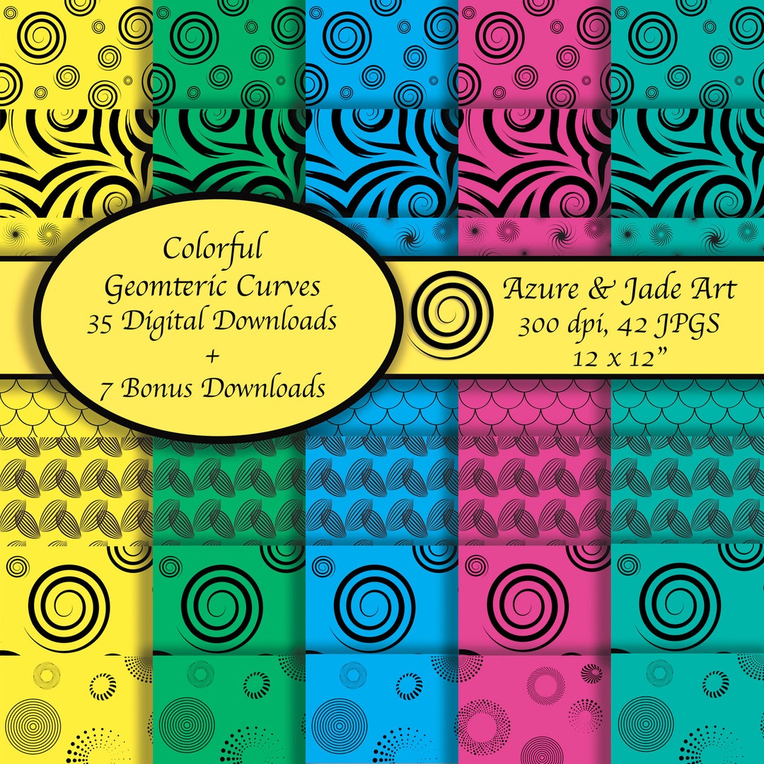 35 Seamless Modern Geometric Digital Papers + Bonus Pages, Circle ...