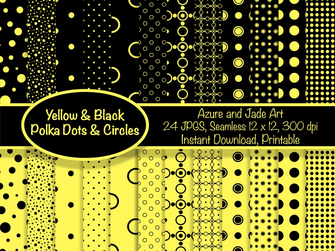 Yellow and Black Polka Dot Paper Pack: 24 Seamless Circle Designs ...
