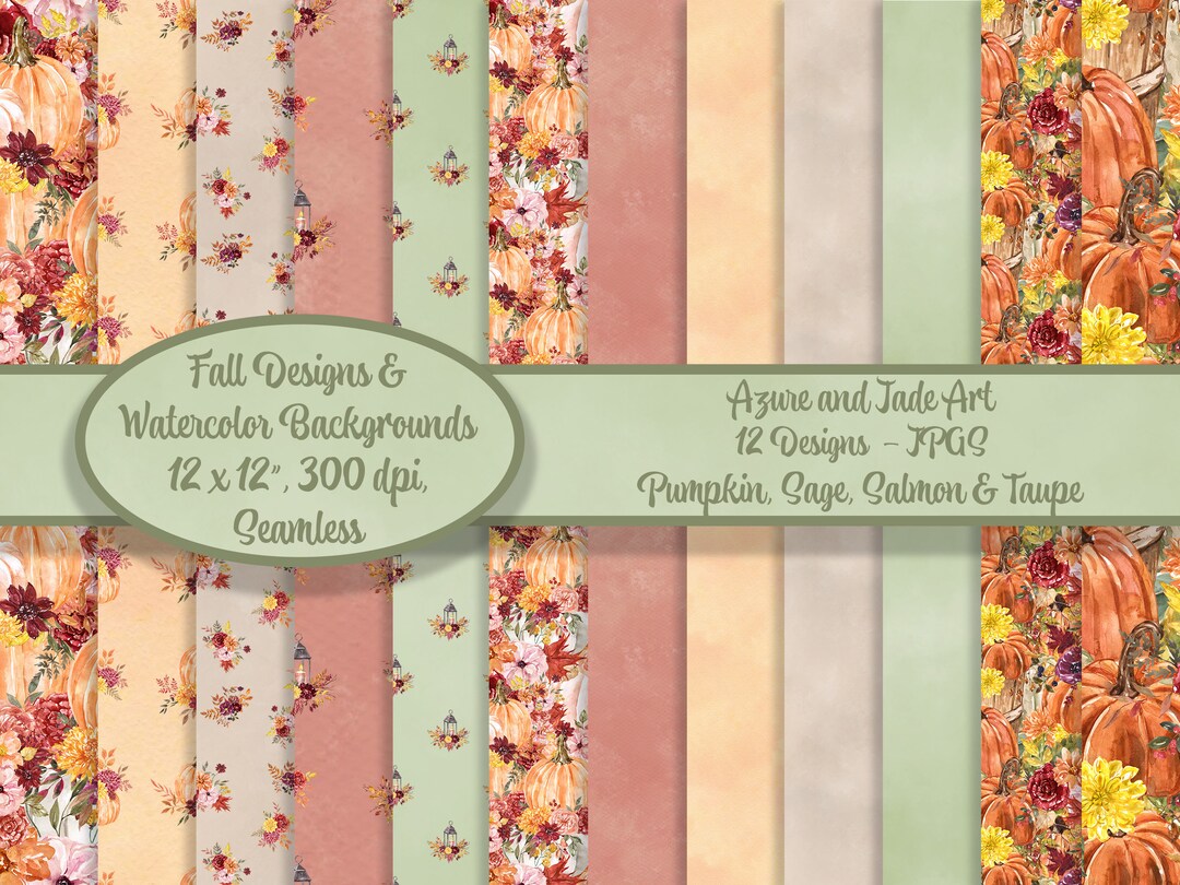 Fall Backgrounds & Pumpkin Designs | Digital Papers, Prints, Watercolor ...