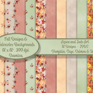 Fall Backgrounds & Pumpkin Designs | Digital Papers, Prints, Watercolor ...
