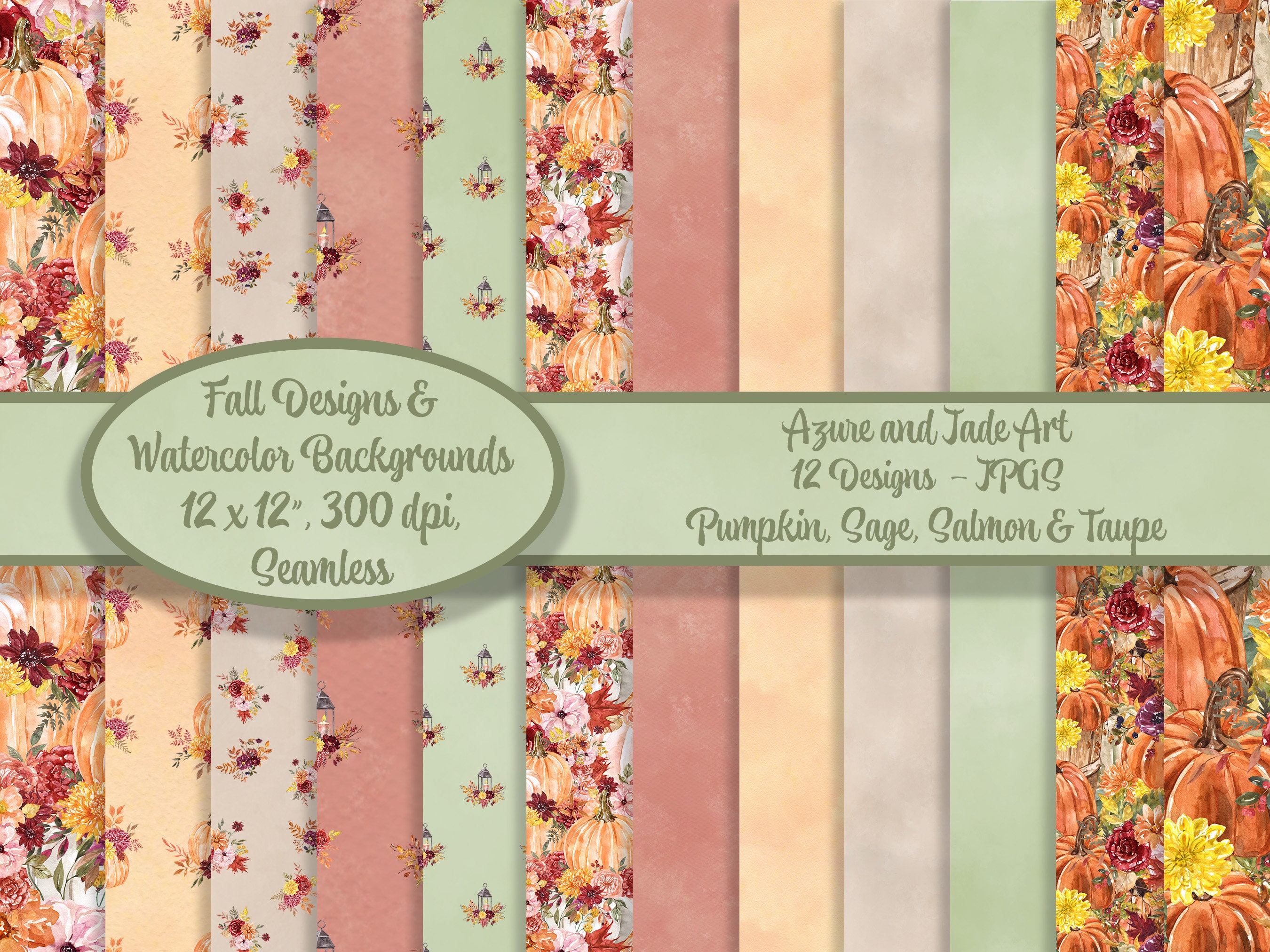 Fall Backgrounds & Pumpkin Designs | Digital Papers, Prints, Watercolor ...