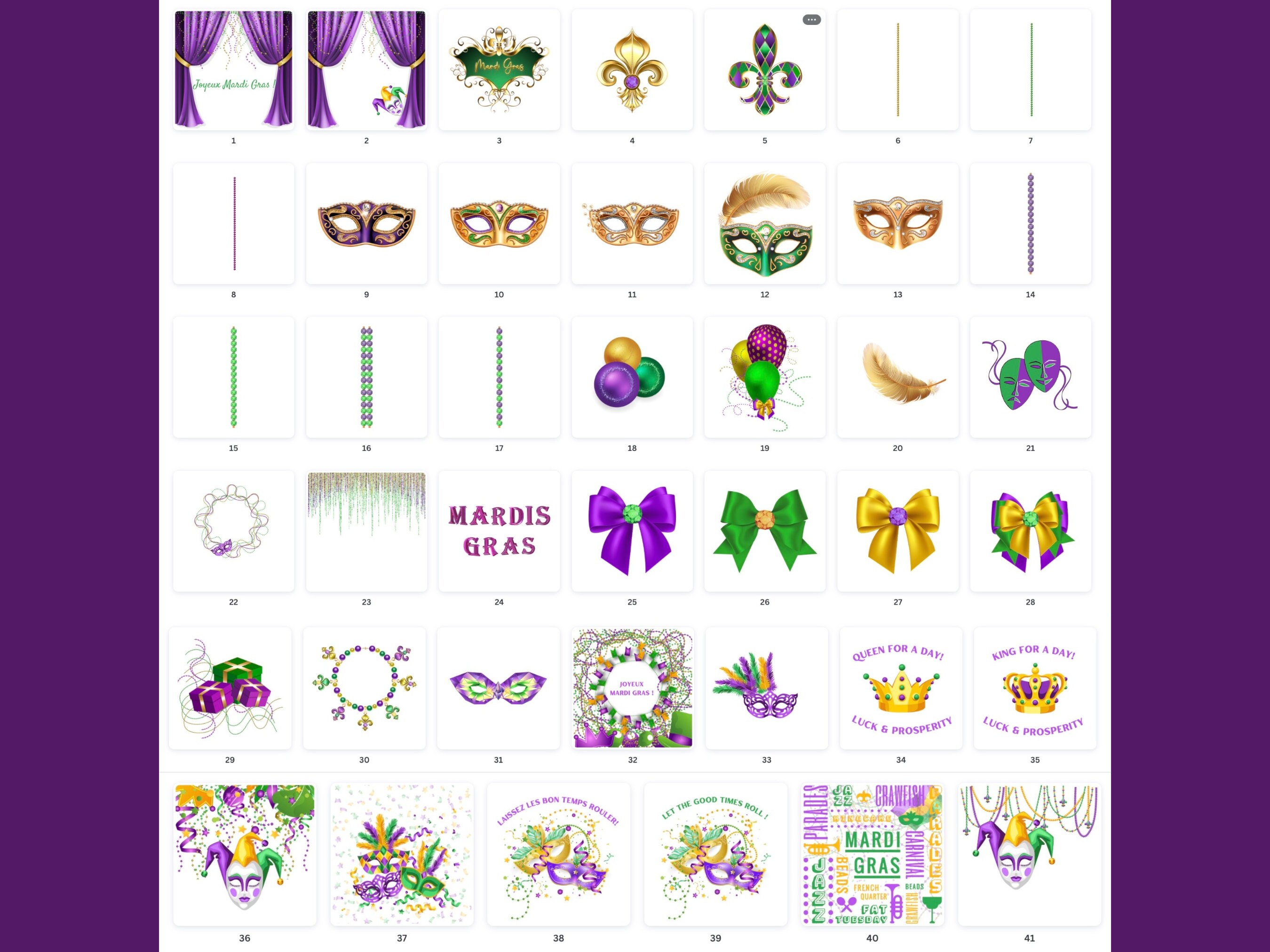 Mardi Gras Clip Art Bundle, 12 Paper Pack Set, Beads Masks Jesters ...