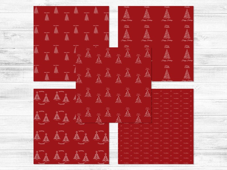 Holiday Red Digital Papers, 20 JPGS, Seamless Christmas Trees, Seasons ...