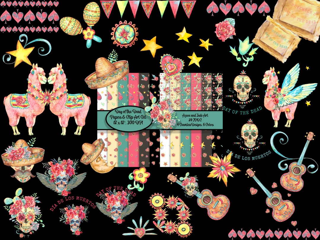 Colorful Day of the Dead Clip Art and Digital Paper Pack Instant ...