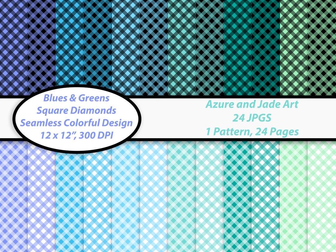 24 Gingham Papers, Periwinkle Pattern, Blue Green Check Papers, Digital ...