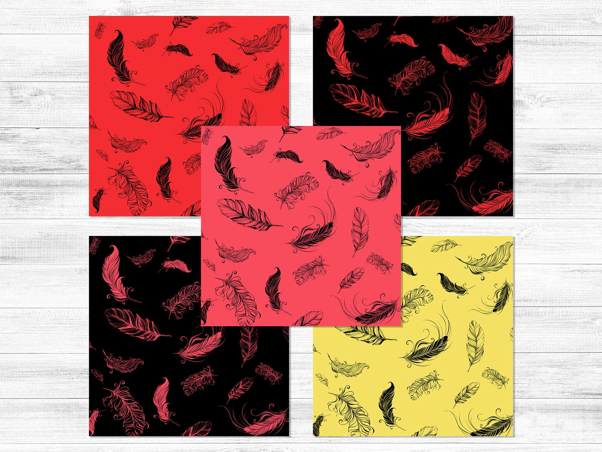 20 Seamless Feather Design, Digital Papers, Instant Printable Download ...