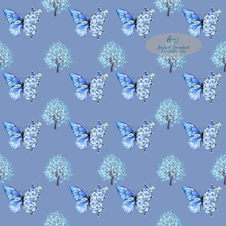 12 Pastel Digital Paper Pack, Butterflies and Cherry Blossoms, Pastel ...