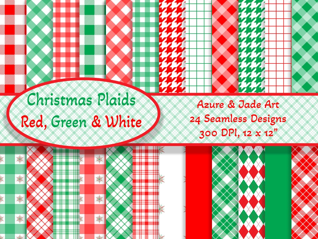 Christmas Plaid Digital Paper, 24 Red Green & White Christmas Papers ...