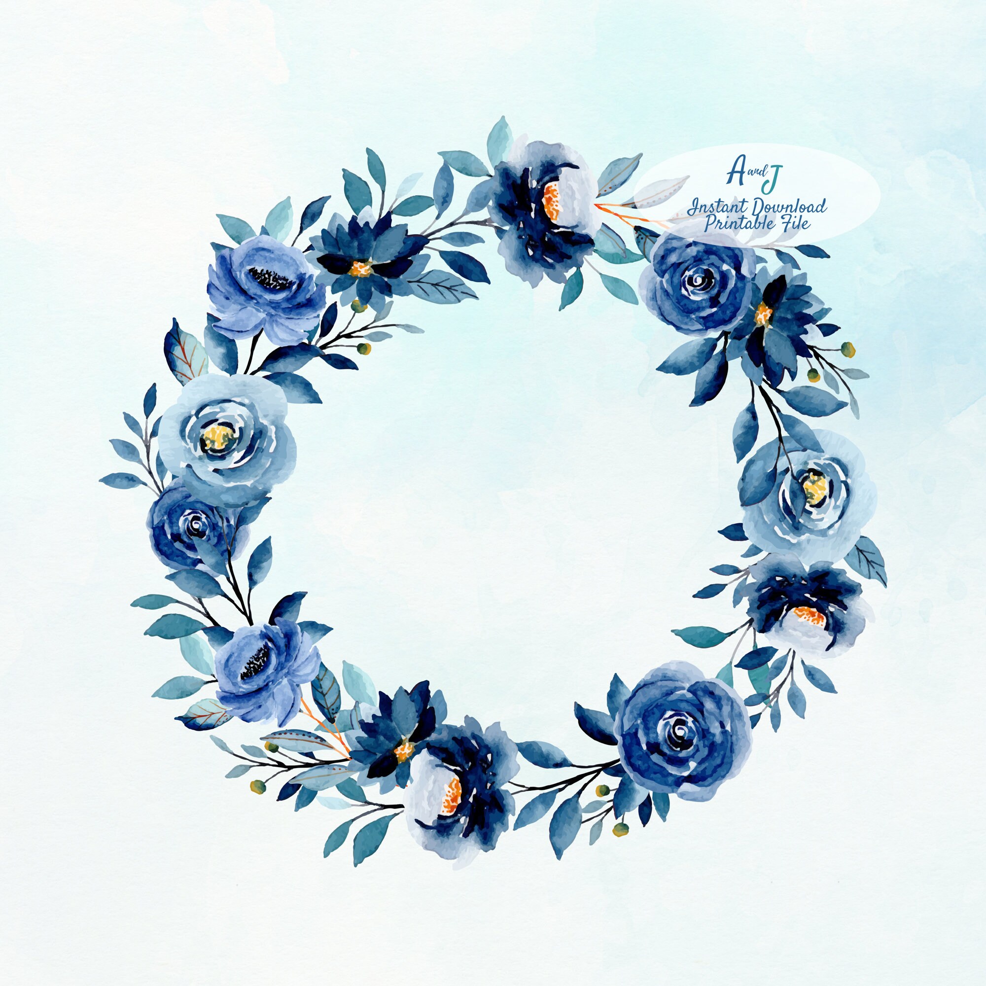 Love Letter Art, Blue Flower Word Instant Printable, Square Print Set ...