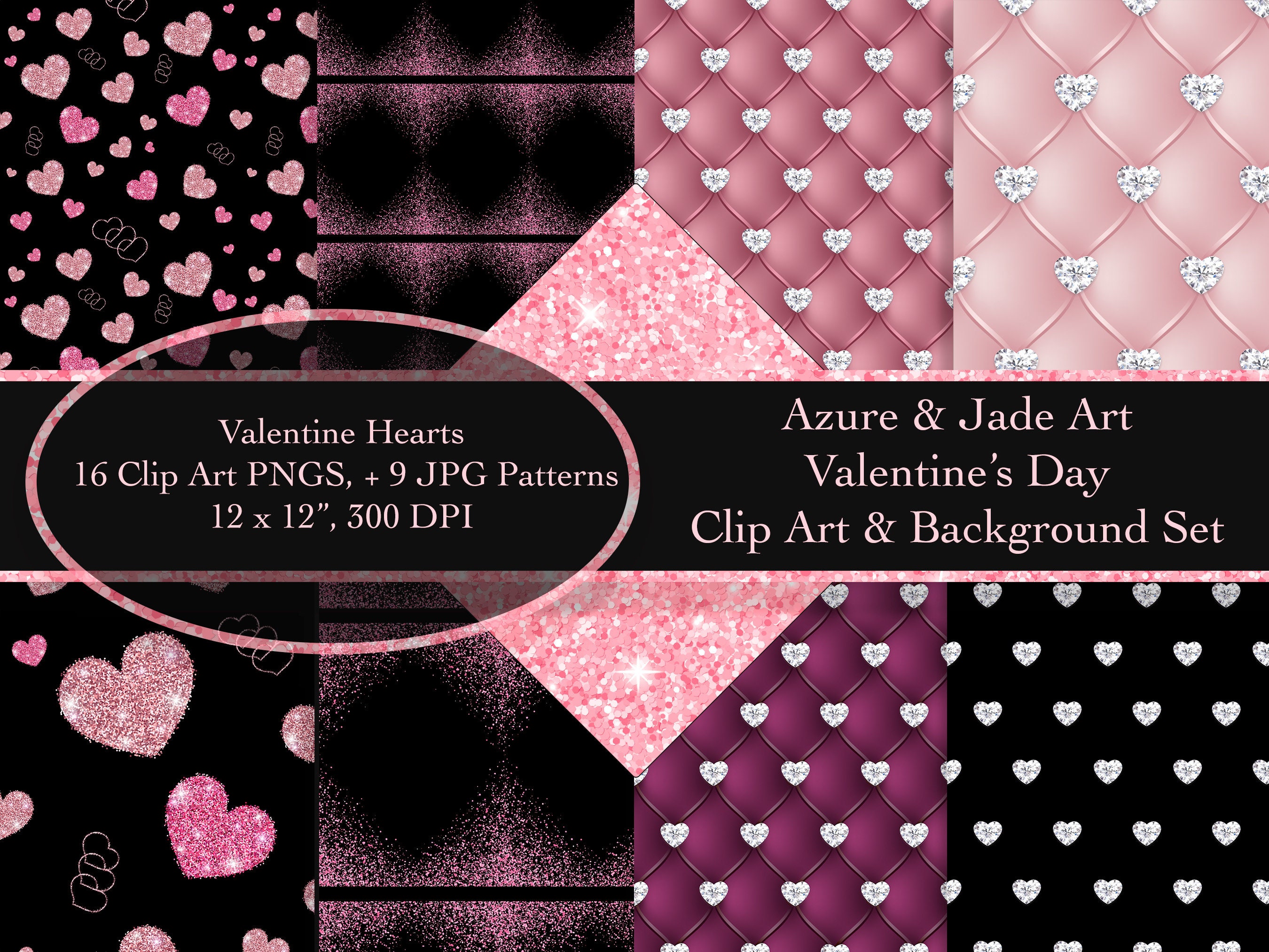 Valentine's Day Hearts, Clipart Background Set, Valentine Digital Paper ...
