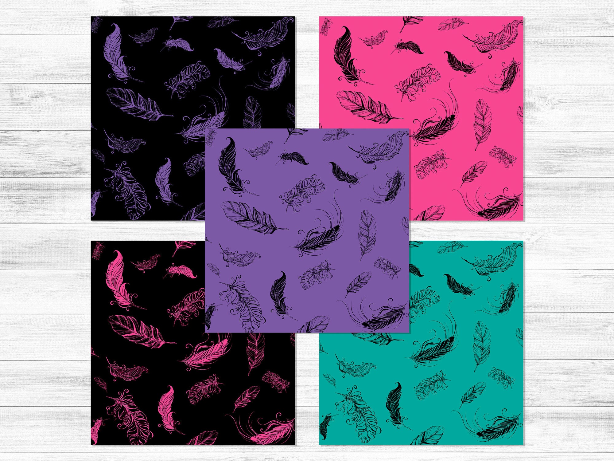 20 Seamless Feather Design, Digital Papers, Instant Printable Download ...