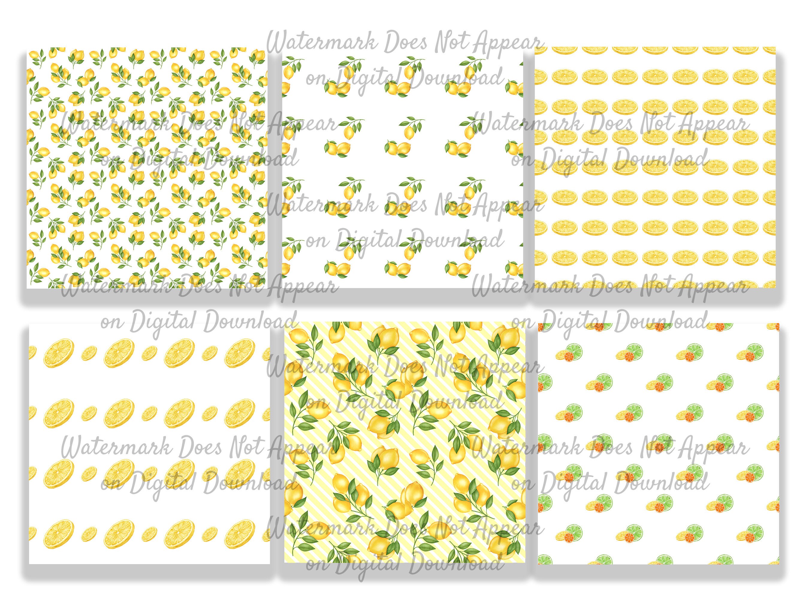 24 Citrus Fruit Papers, Lemons Limes Oranges, Lemon Pattern, Seamless ...