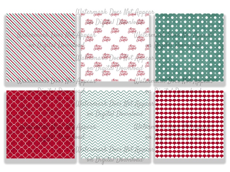 24 Ruby Red & Green Digital Papers, Red White Christmas, Deer Design ...