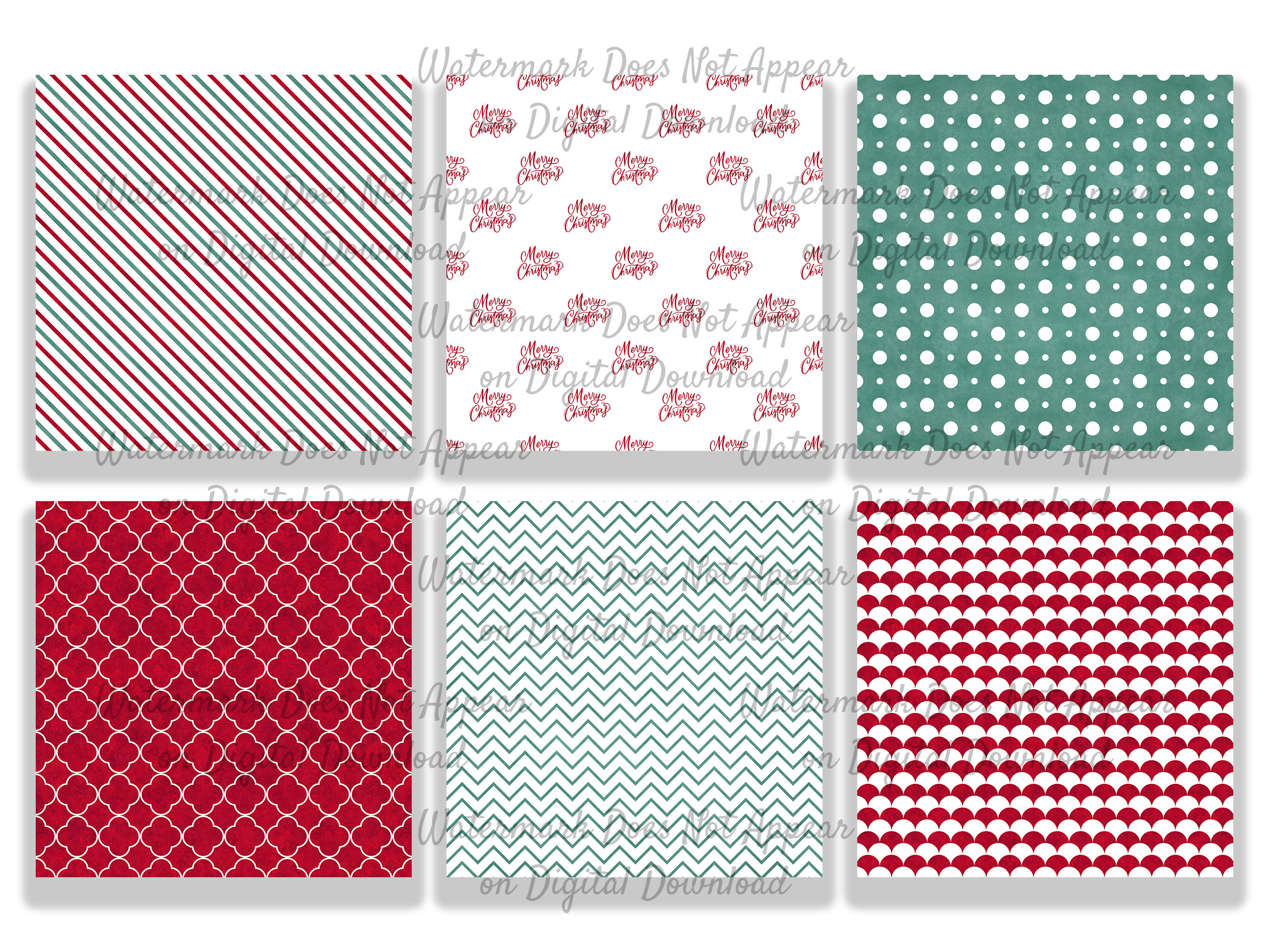24 Ruby Red & Green Digital Papers, Red White Christmas, Deer Design ...