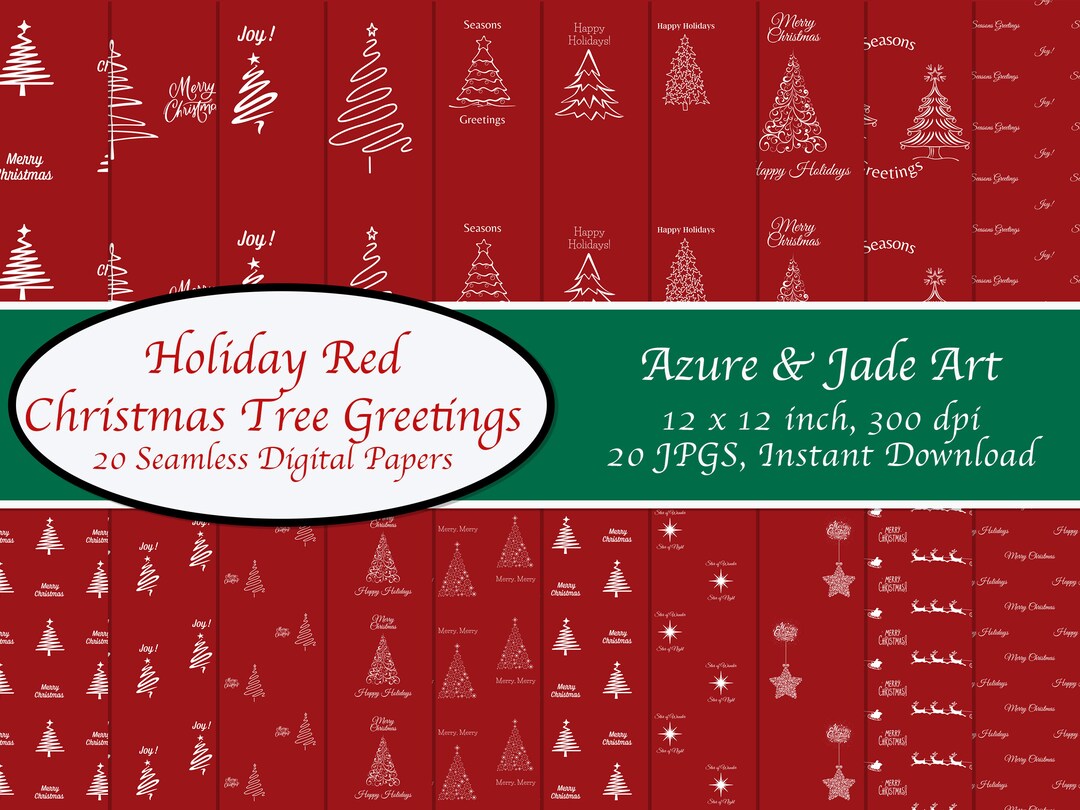 Holiday Red Digital Papers, 20 JPGS, Seamless Christmas Trees, Seasons ...