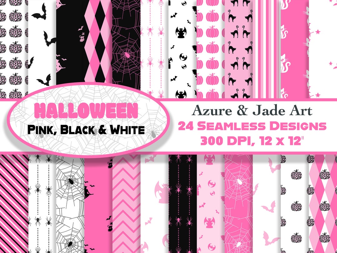 Hot Pink & Black Halloween Digital Paper Pack | 24 Designs of Gargoyles ...