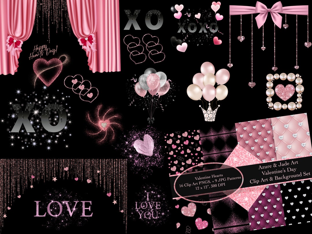 Valentine's Day Hearts, Clipart Background Set, Valentine Digital Paper ...