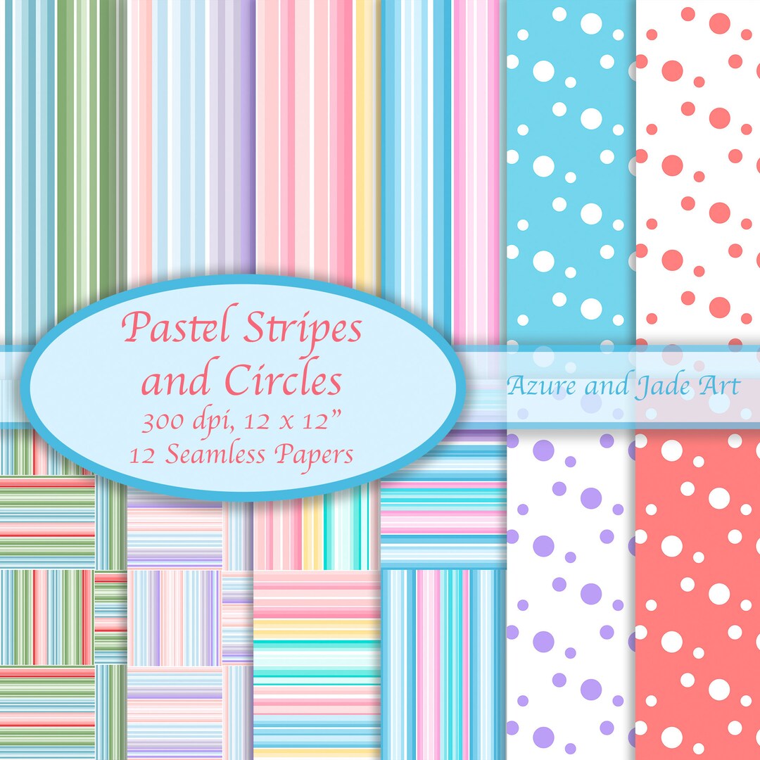 Pastel Stripes & Polka Dot Paper Set: 12x12 Seamless (digital Download ...