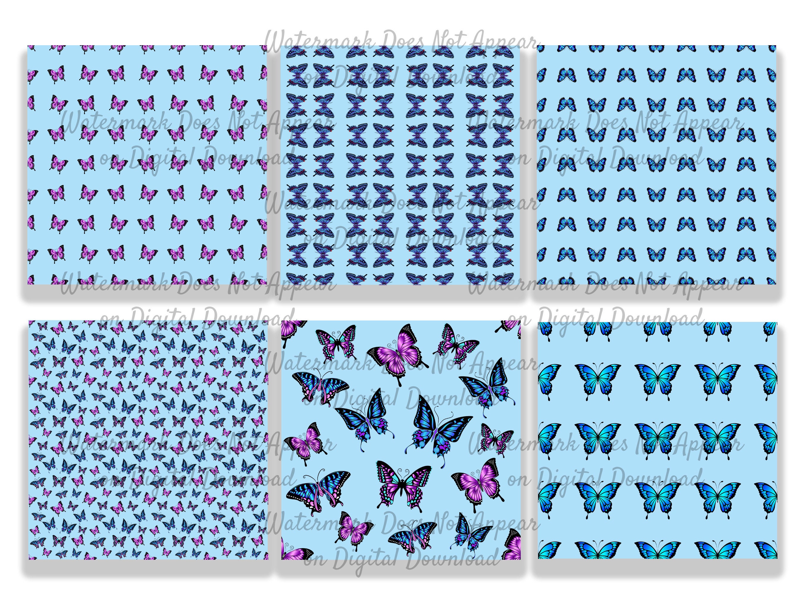 24 Butterfly Papers, Digital Download, Blue Butterflies, Pink Purple ...