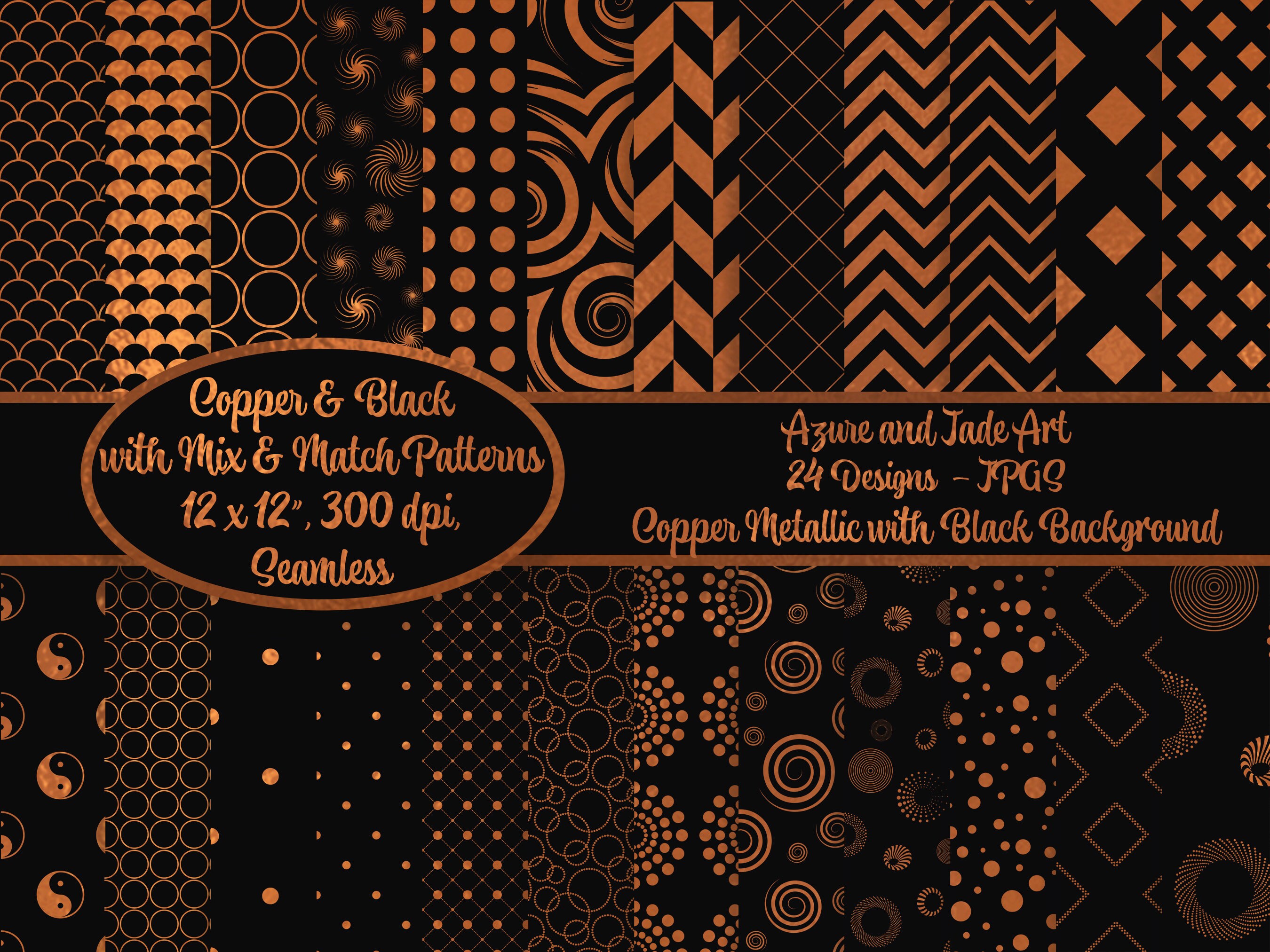 24 Copper Black Digital Paper, Copper Metallic, Seamless Metal Designs ...