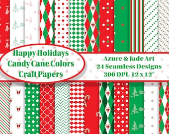 24 Christmas Tree Digital Papers, Red White Christmas Commercial Use ...