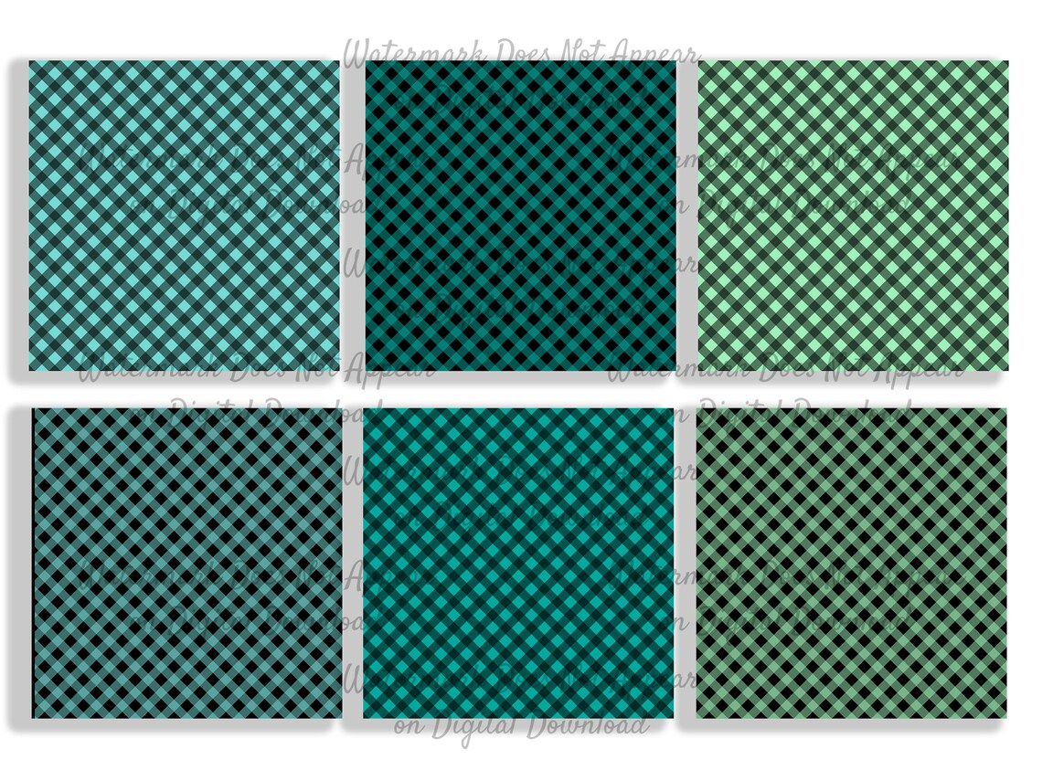 24 Gingham Papers, Periwinkle Pattern, Blue Green Check Papers, Digital ...