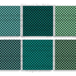 24 Gingham Papers, Periwinkle Pattern, Blue Green Check Papers, Digital ...
