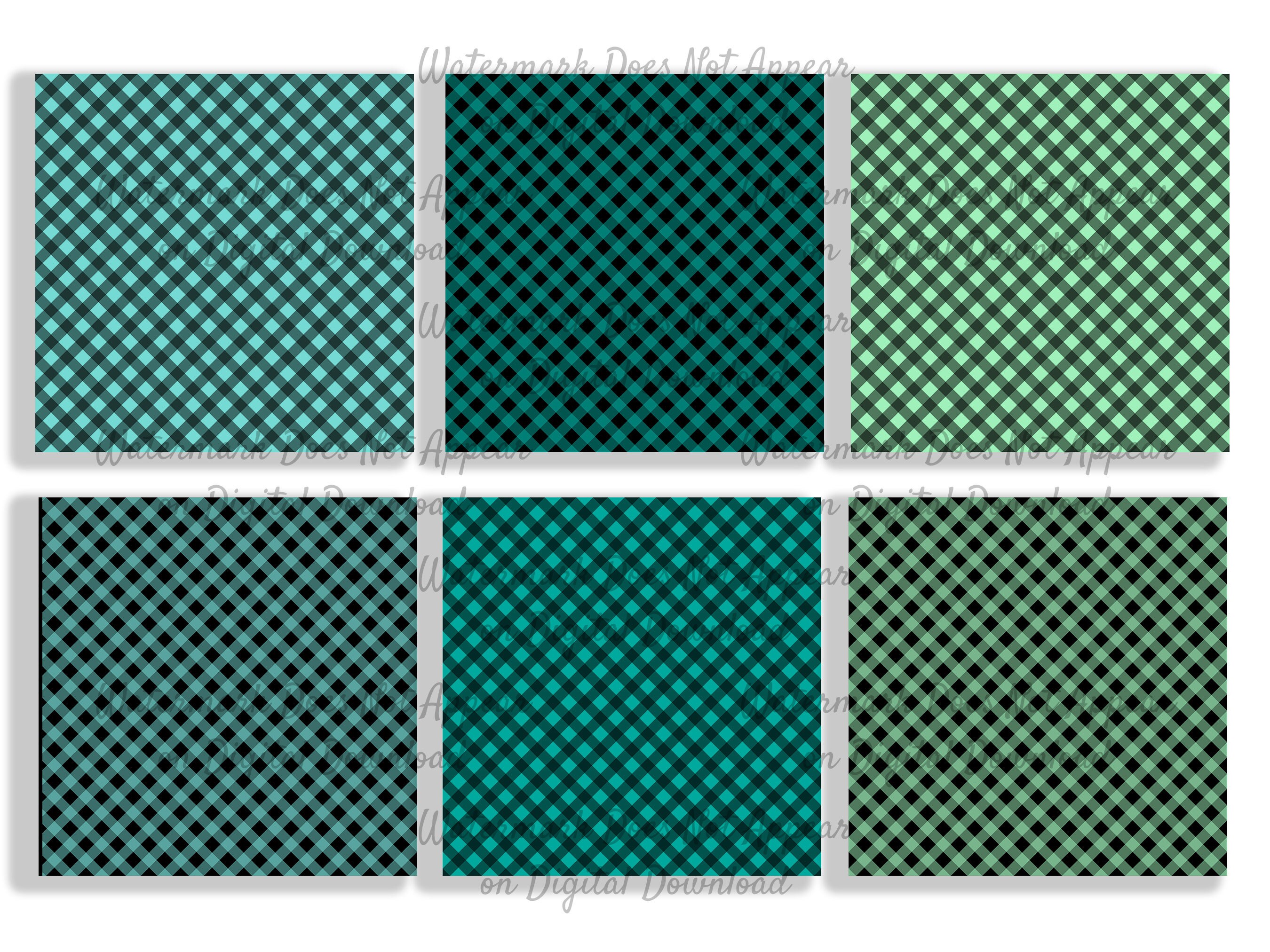 24 Gingham Papers, Periwinkle Pattern, Blue Green Check Papers, Digital ...