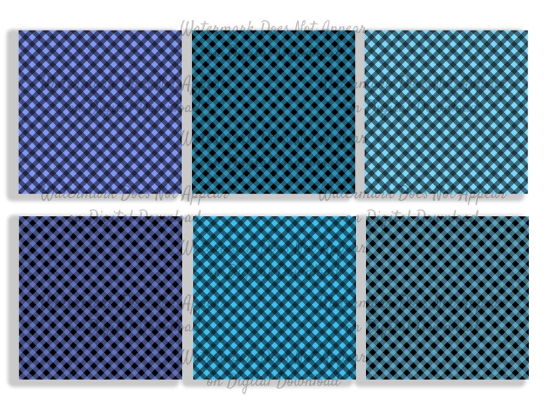 24 Gingham Papers, Periwinkle Pattern, Blue Green Check Papers, Digital ...
