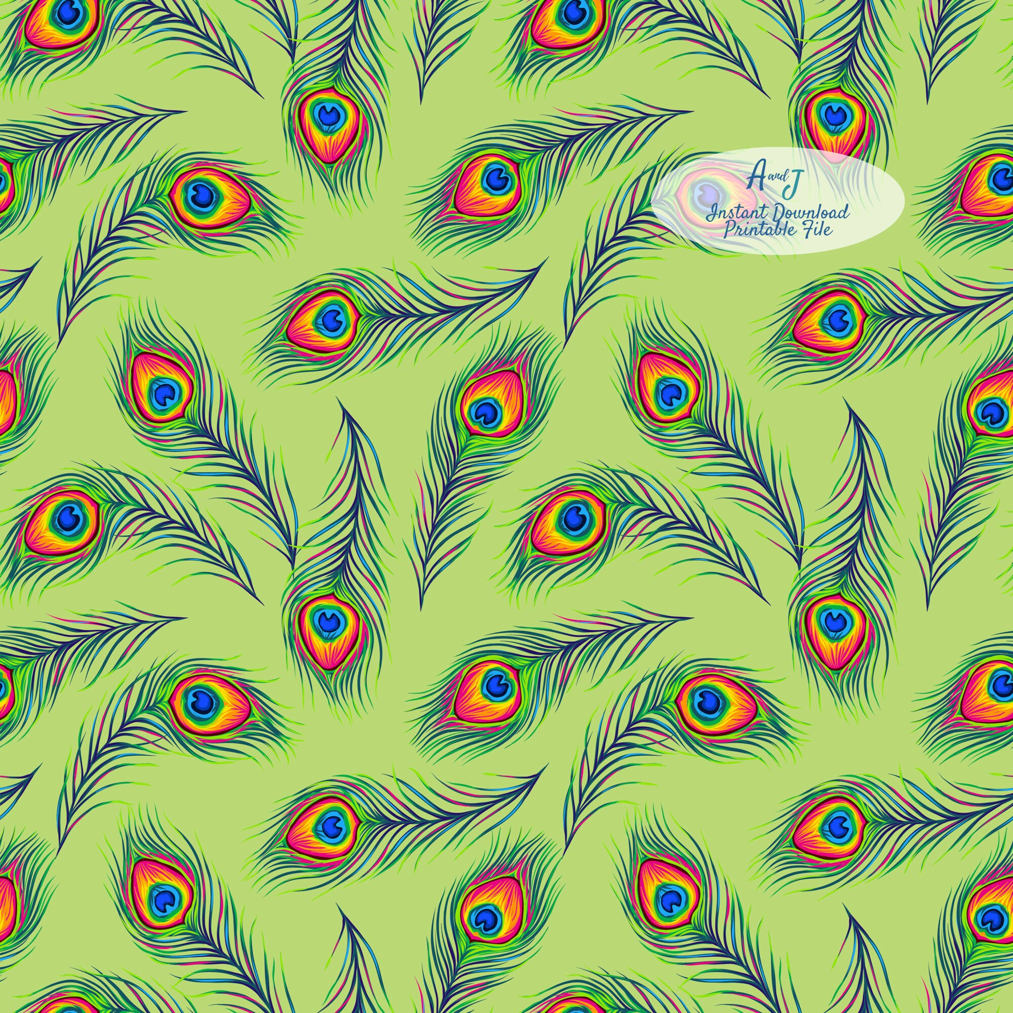Peacock Feathers Seamless, Colorful Peacock Digital Papers, Fun Digital ...