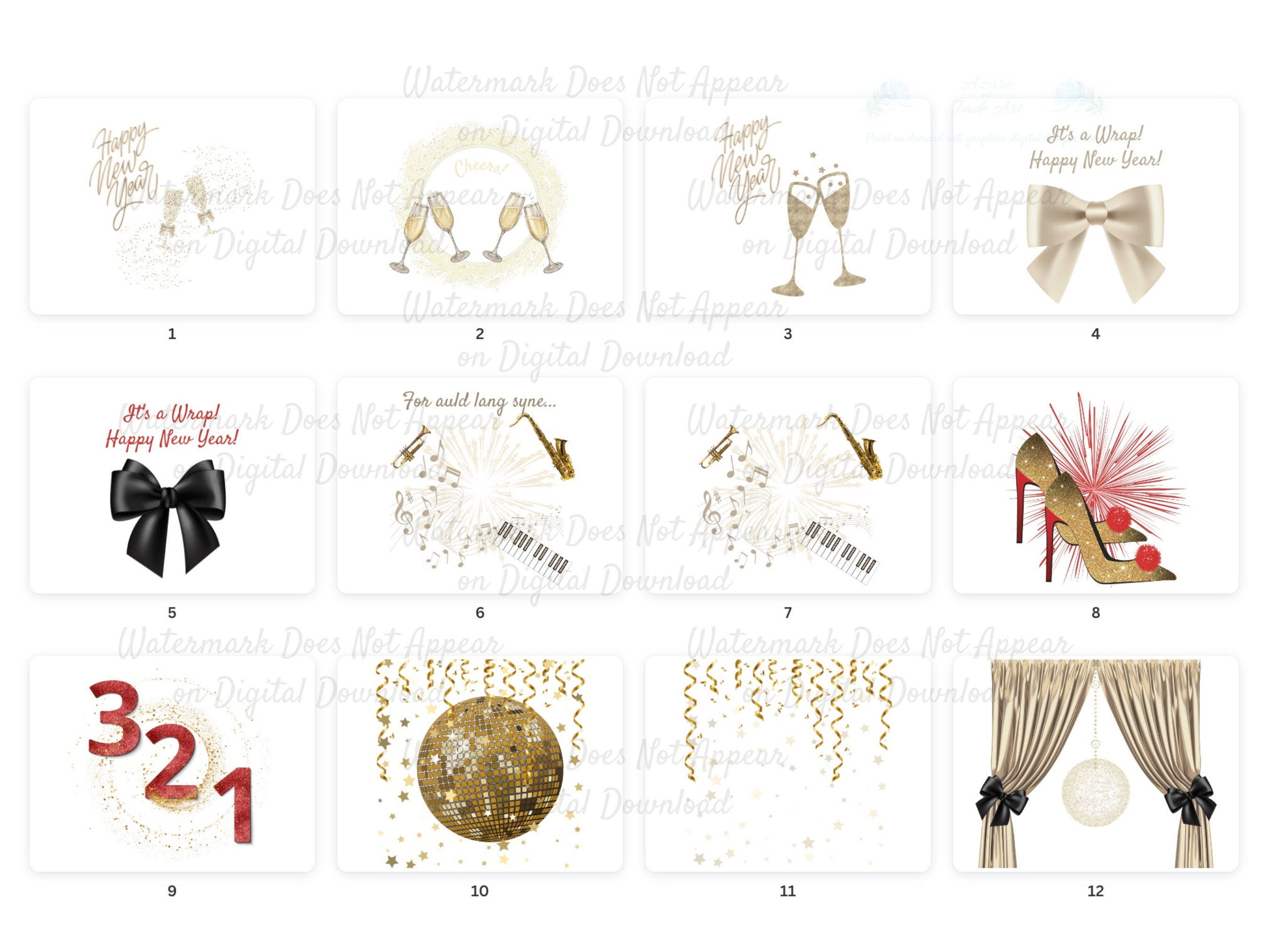 2024 New Years Clip Art Set, Glam Digital, Glasses Glitter Ball ...