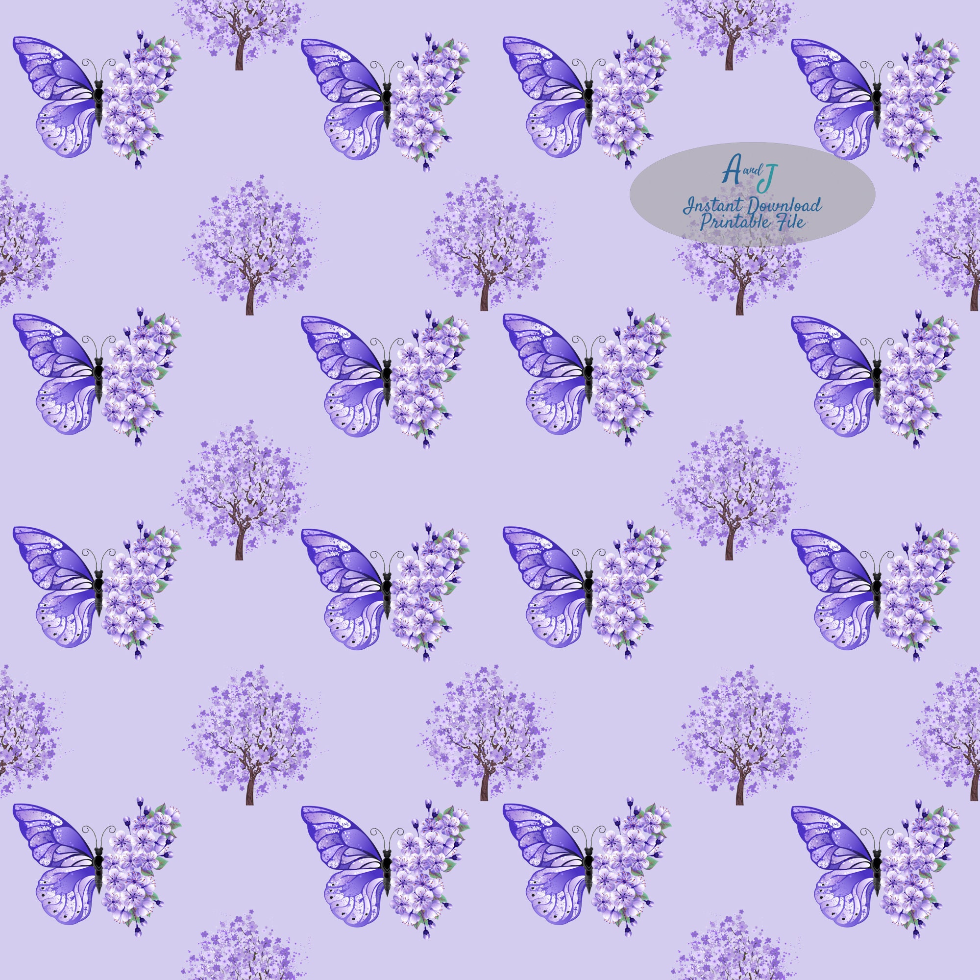 12 Pastel Digital Paper Pack, Butterflies and Cherry Blossoms, Pastel ...
