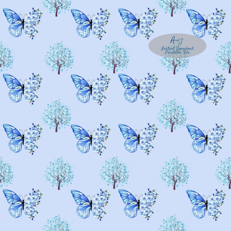 12 Pastel Digital Paper Pack, Butterflies and Cherry Blossoms, Pastel ...