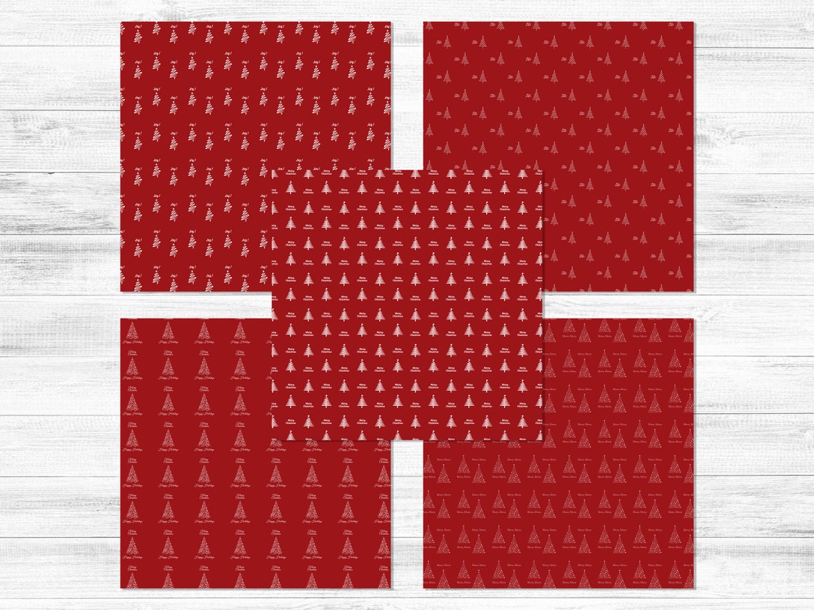 Holiday Red Digital Papers, 20 JPGS, Seamless Christmas Trees, Seasons ...