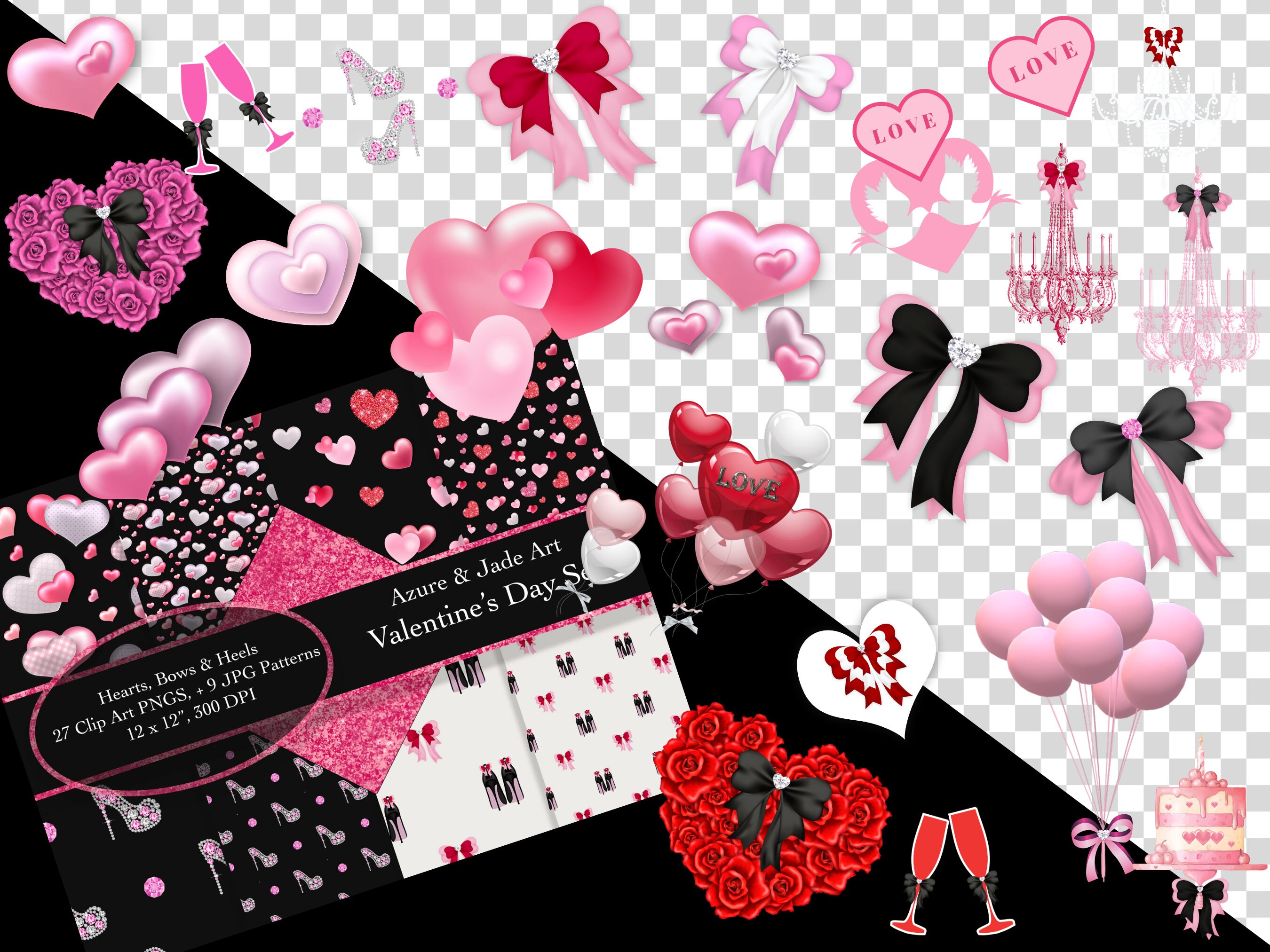Valentine's Day Clipart and Background Set, Valentine Digital Paper ...