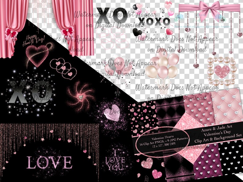 Valentine's Day Hearts, Clipart Background Set, Valentine Digital Paper ...