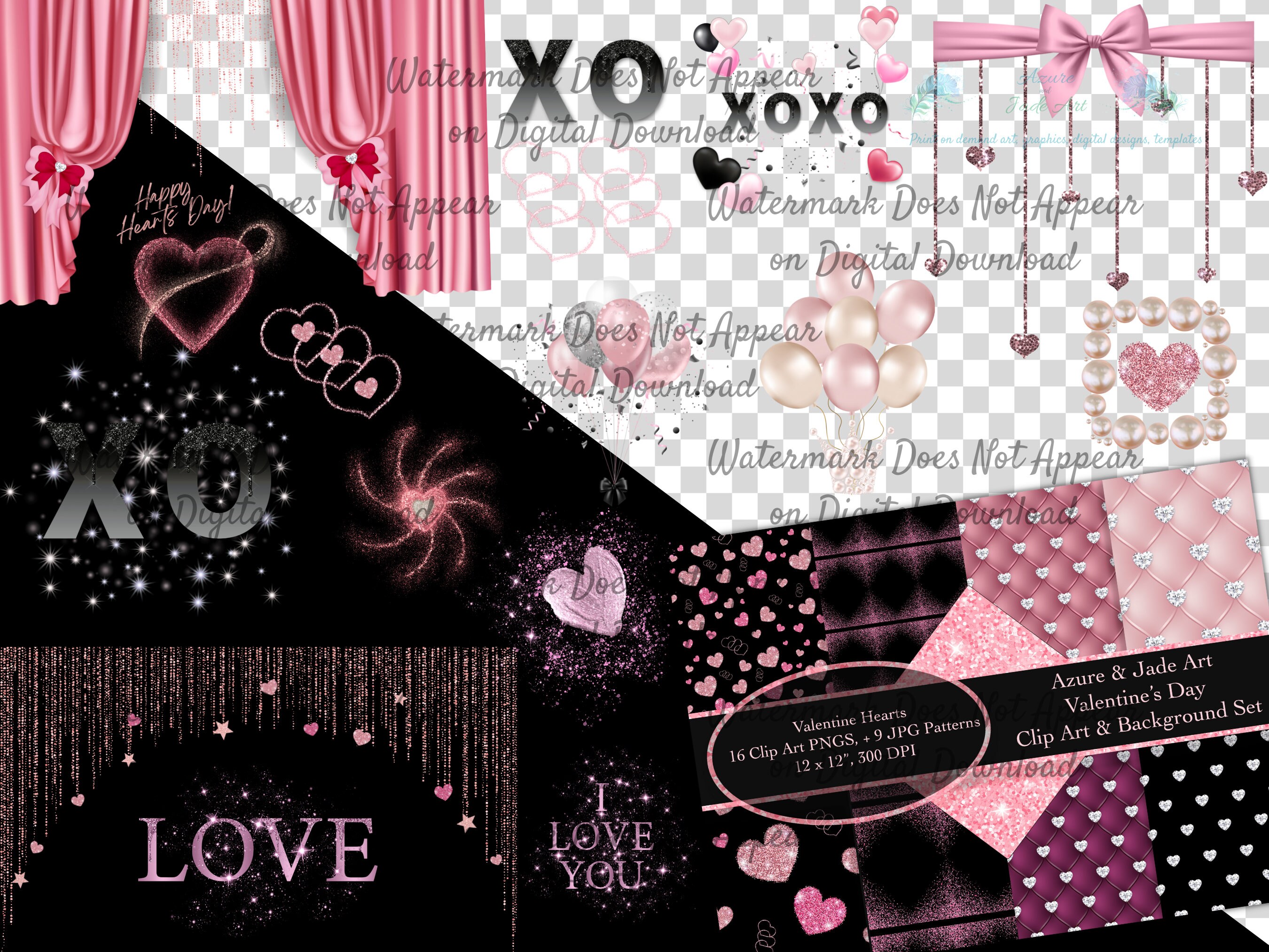Valentine's Day Hearts, Clipart Background Set, Valentine Digital Paper ...