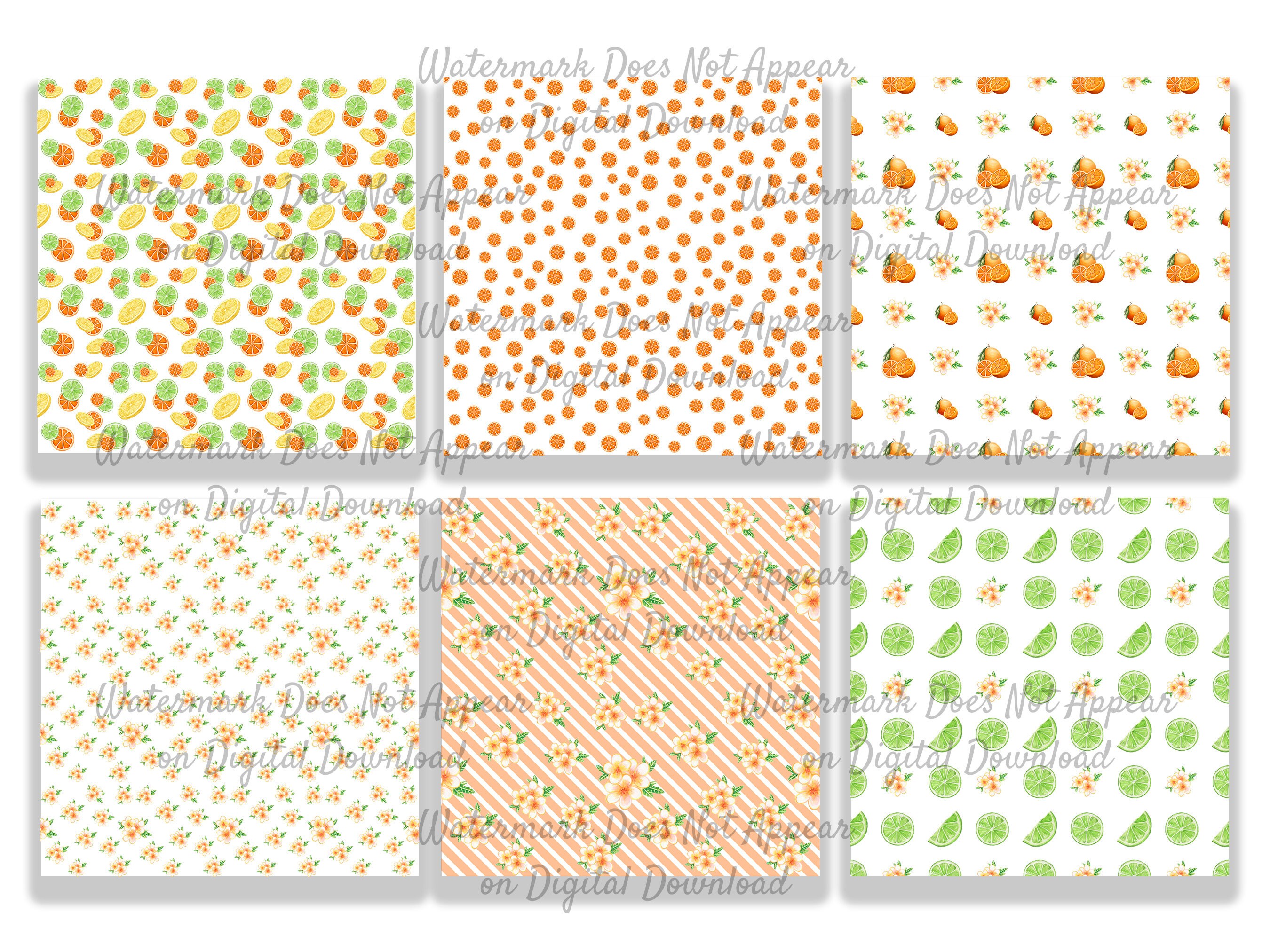 24 Citrus Fruit Papers, Lemons Limes Oranges, Lemon Pattern, Seamless ...