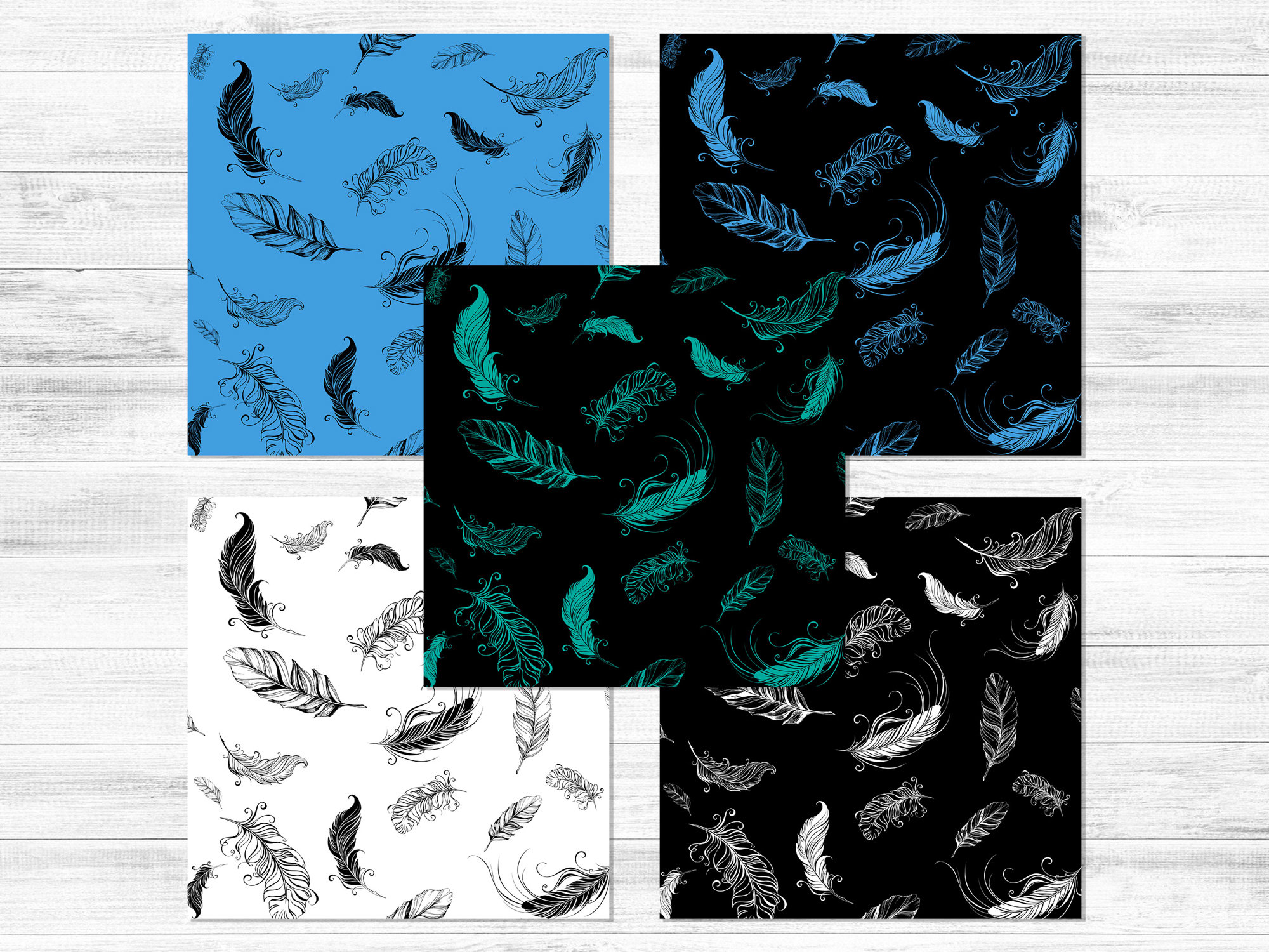 20 Seamless Feather Design, Digital Papers, Instant Printable Download ...