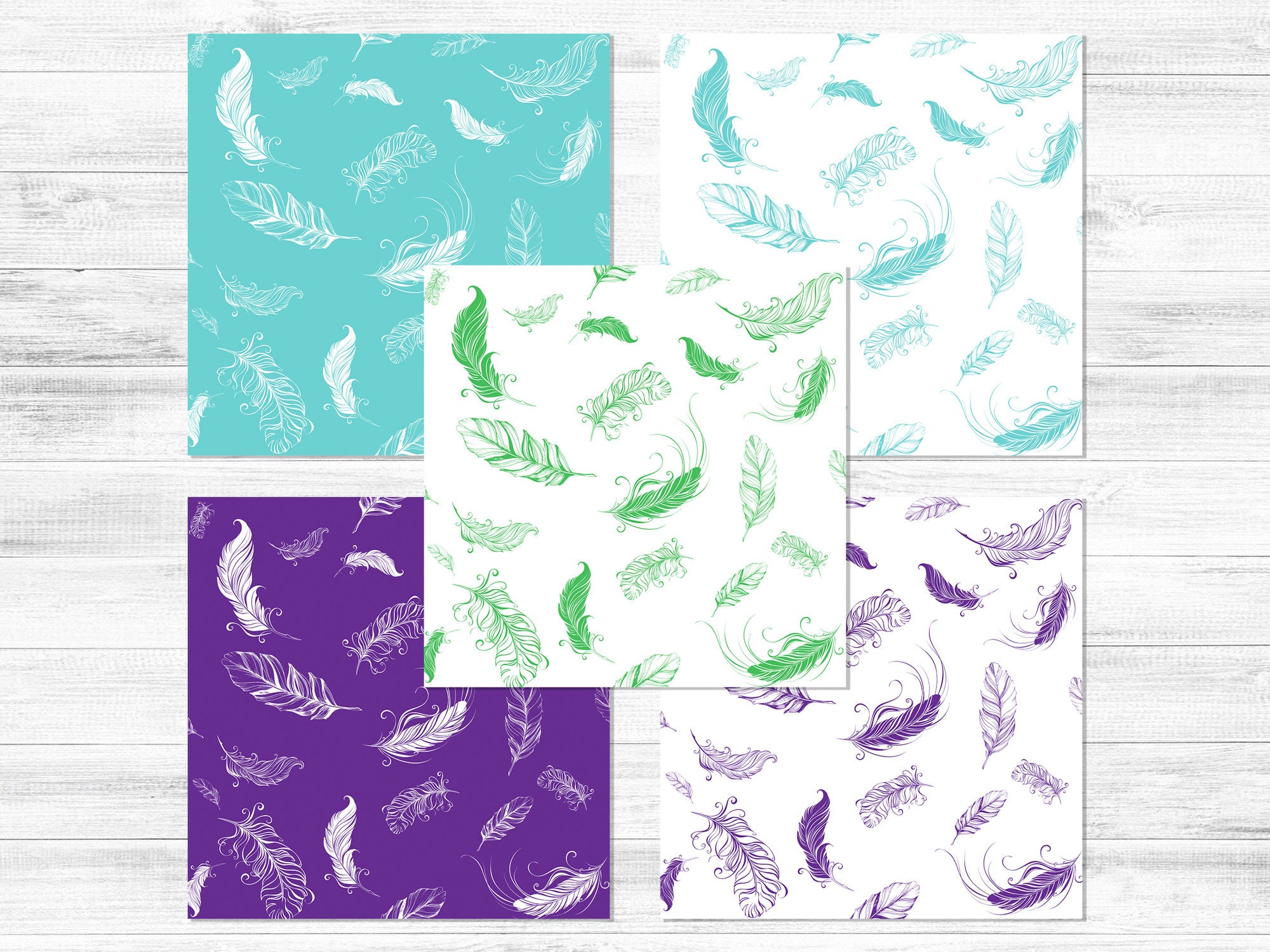 20 Seamless Feather Design, Colorful Digital Papers, Instant Printable ...